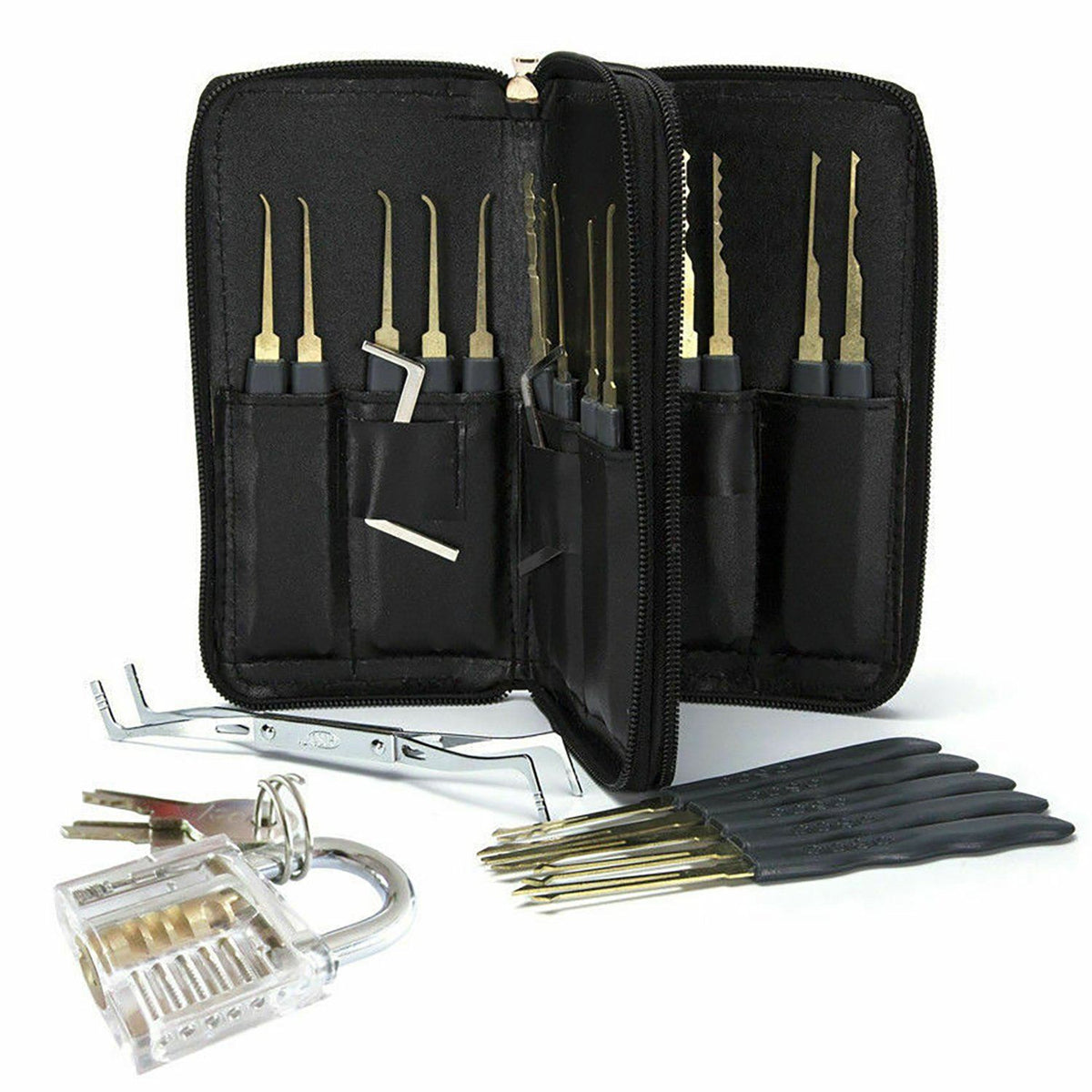 GOSO 24 Piece Lock Pick Set + Transparent Practice Padlock Bundle ...